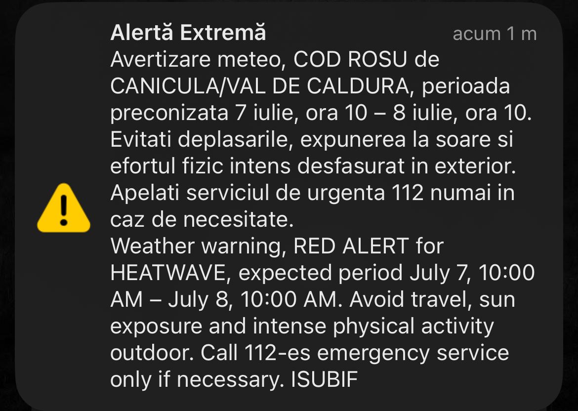 COD ROȘU de caniculă emis de ANM. Mesaj RO-Alert transmis - Financiarul